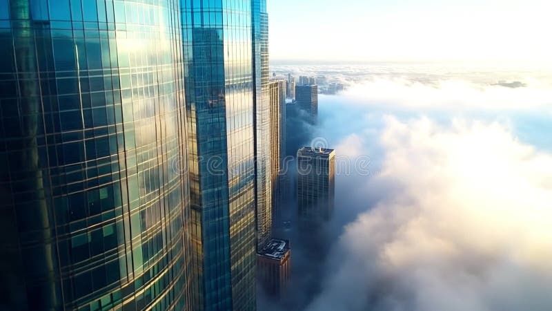 Skyscrapers Above Clouds with Camera Slowly Moving Forward. 4K. Stock ...