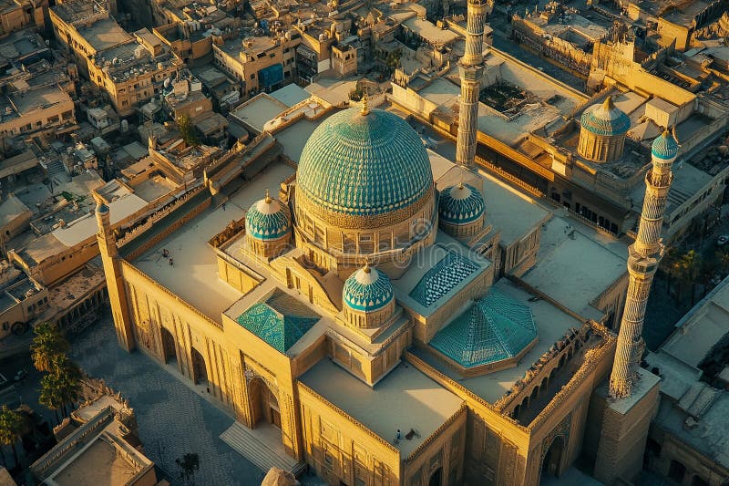 Stunning Aerial View of Mosque Complex with Intricate Architecture and ...