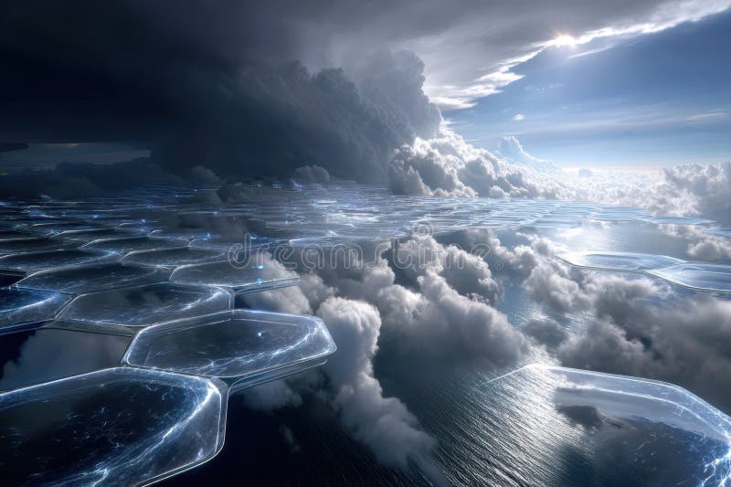 Stunning Aerial View of Ocean Hexagons Under Dramatic Cloud Formations ...
