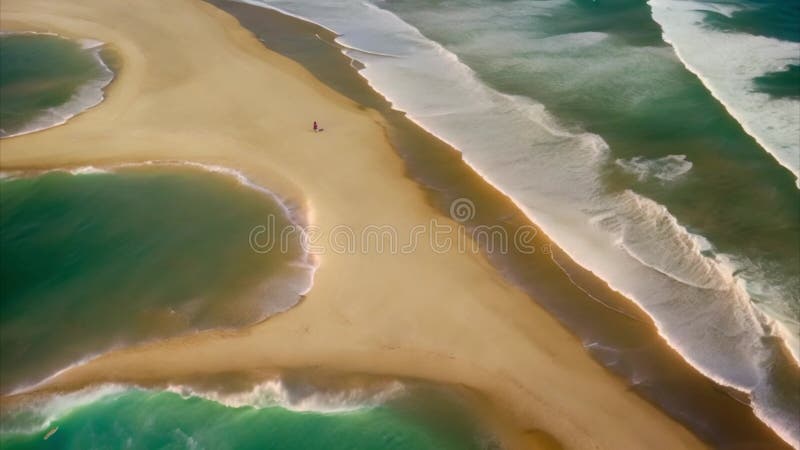 Aerial View of a Sandy Spit with Waves Crashing Stock Footage - Video ...