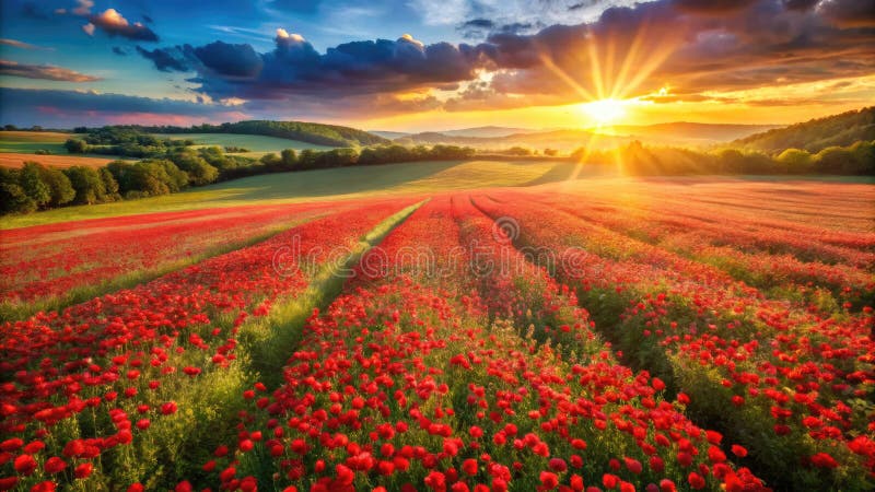 Stunning Aerial View of a Vibrant Red Poppy Meadow Exploding with ...