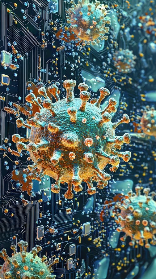 3D Render of Viral Entities in Cybernetic Environment Stock ...