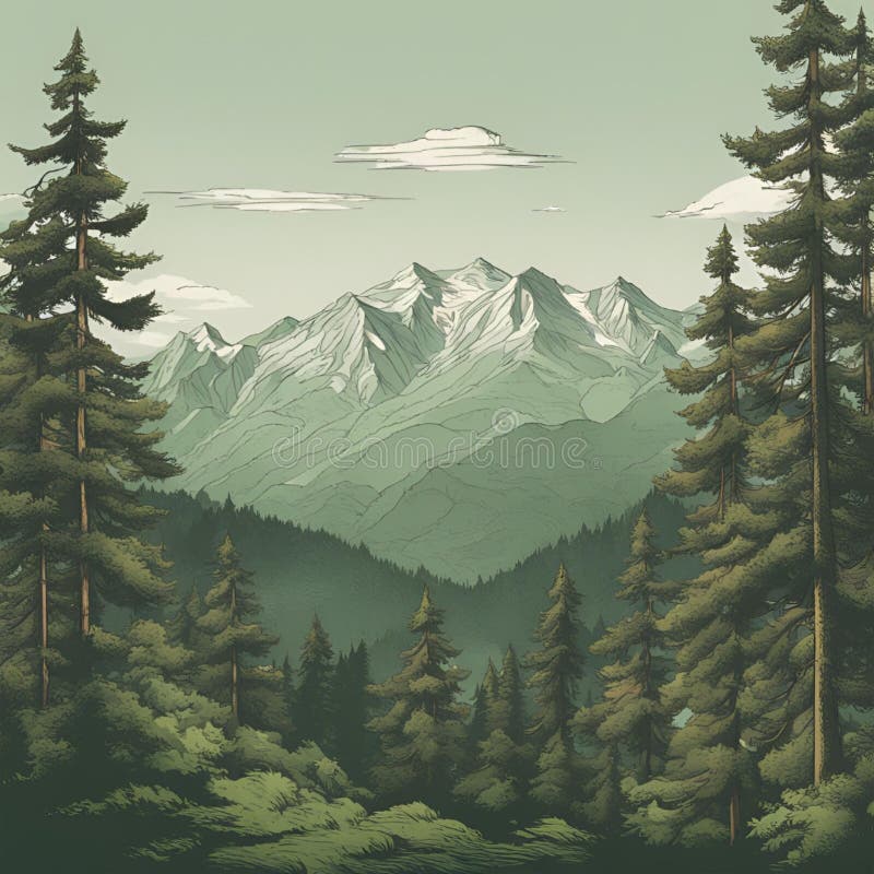 Enchanted Wilderness: Serene Over Mountains Stock Illustration ...