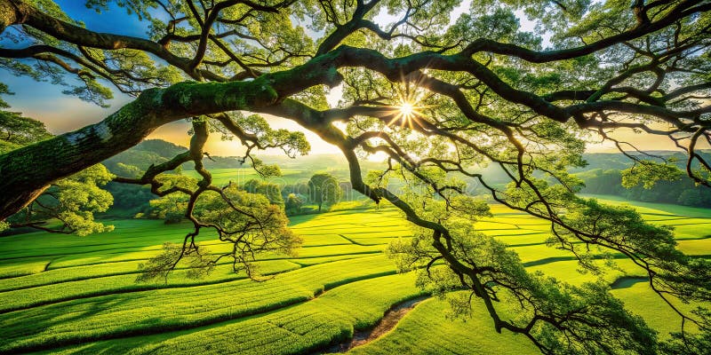 A Stunning AI-Generated Landscape: Dramatic Tree Branches Overlooking a ...