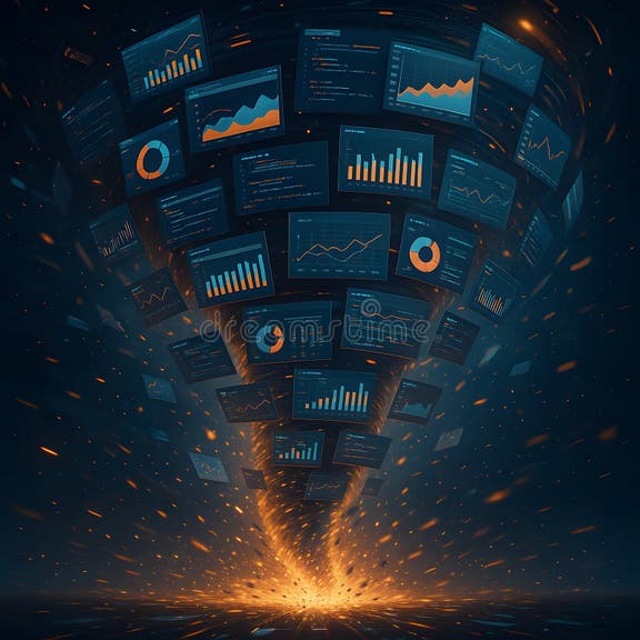 Futuristic Data Tornado with Analytics Dashboards, Charts, and Code in ...