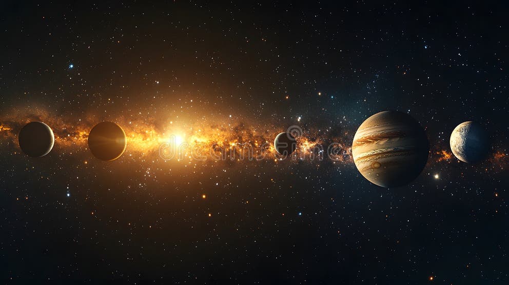 A Stunning Alignment of Planets Glowing Under the Galactic Core Stock ...