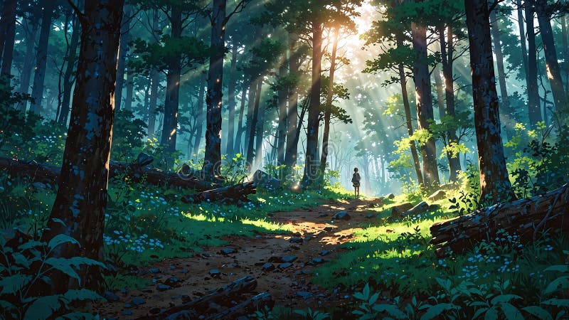 Stunning Anime Forest Scene with Sunlight Filtering through Trees and ...
