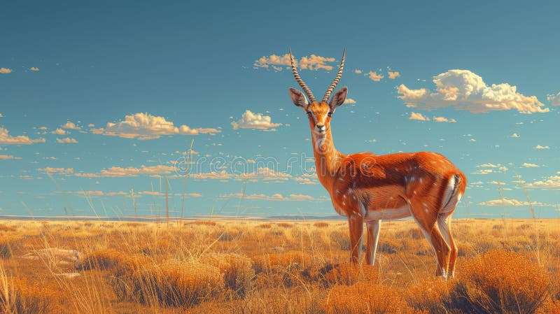 Stunning Antelope Standing in Savannah Landscape with Blue Sky and ...