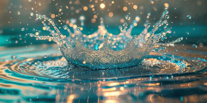 Stunning Aqua Water Crown Splashing on a Calm Surface with Ripples and ...