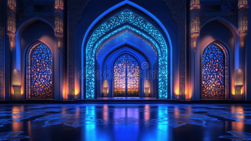 Stunning Arabic Architecture with Blue Light Rays Illuminating ...