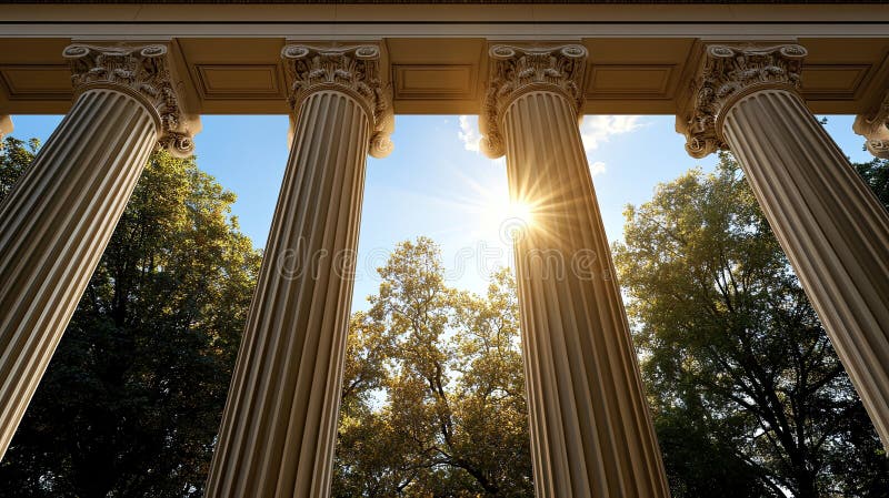 Stunning Architectural Columns Rise Majestically Against a Bright Blue ...