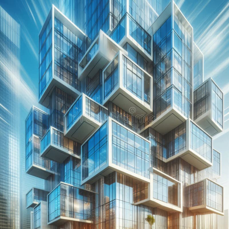 Geometric High-rise Building with Reflective Glass Facade in a Modern ...