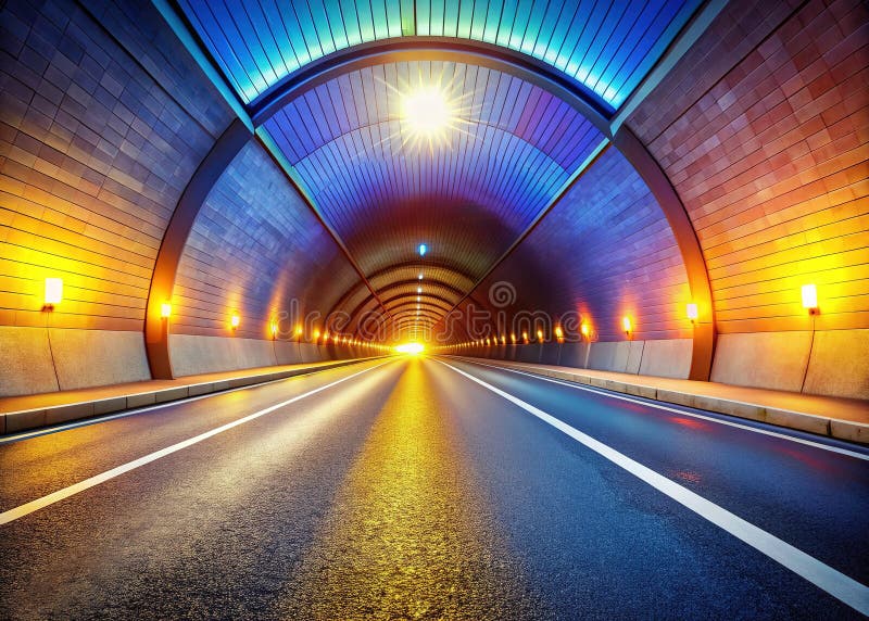 A Stunning Architectural Highway Tunnel Empty Asphalt Roadway Vibrant ...