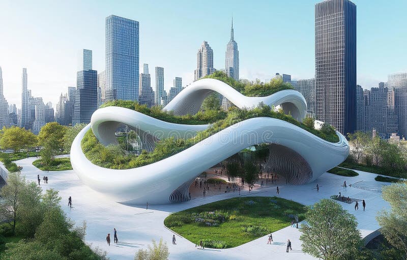 Sustainable Architectural Complex with Lush Green Rooftop Gardens Stock ...