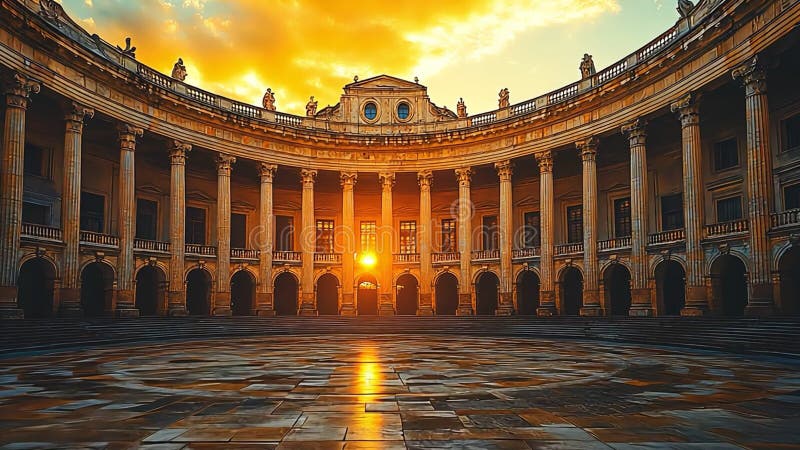 Stunning Architectural Sunset View with Warm Light Illuminating Grand ...