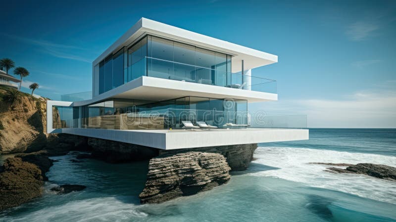 Stunning Architecture Building at the Ocean, Generative AI Stock ...