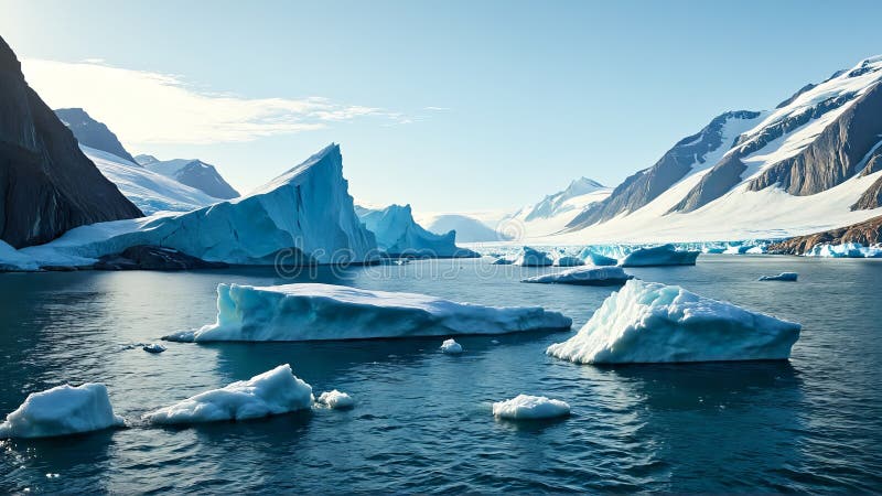 Stunning Arctic Glacier Landscape with Icebergs Under Clear Blue Sky ...