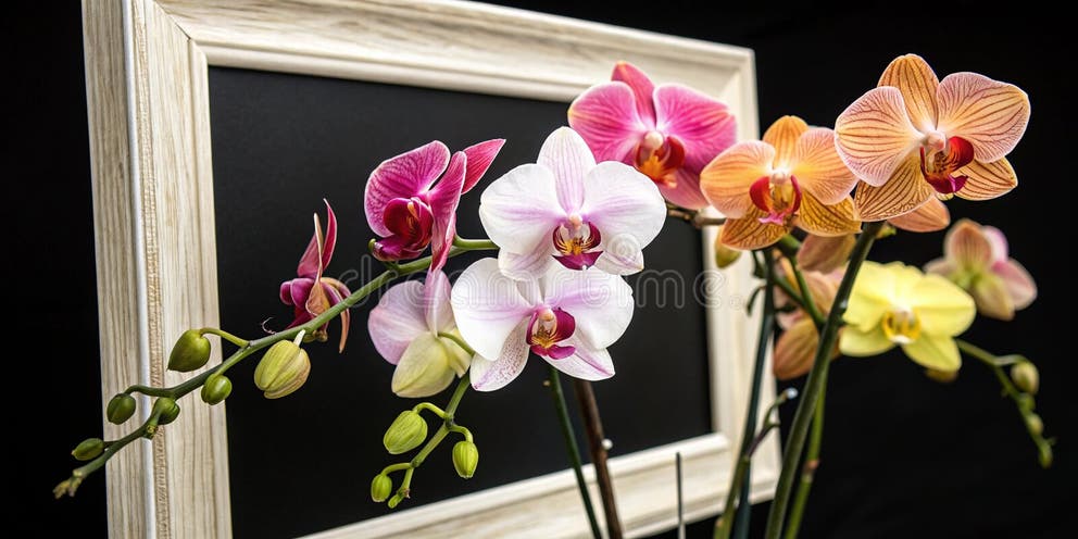 Orchids Frame with Black Background Stock Illustration - Illustration ...