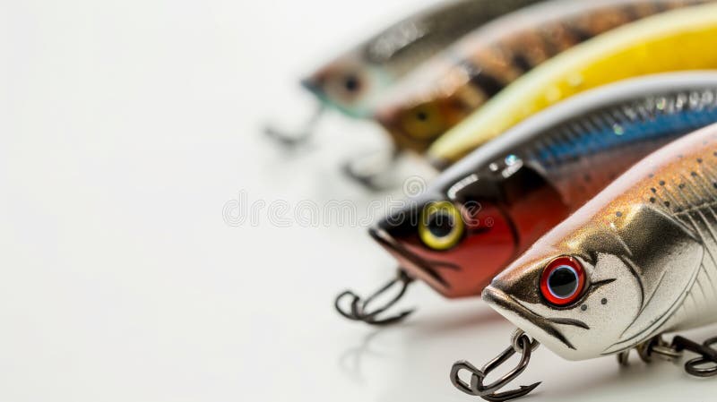 A Stunning Array of Colorful Fishing Lures Displayed on a Solid White ...