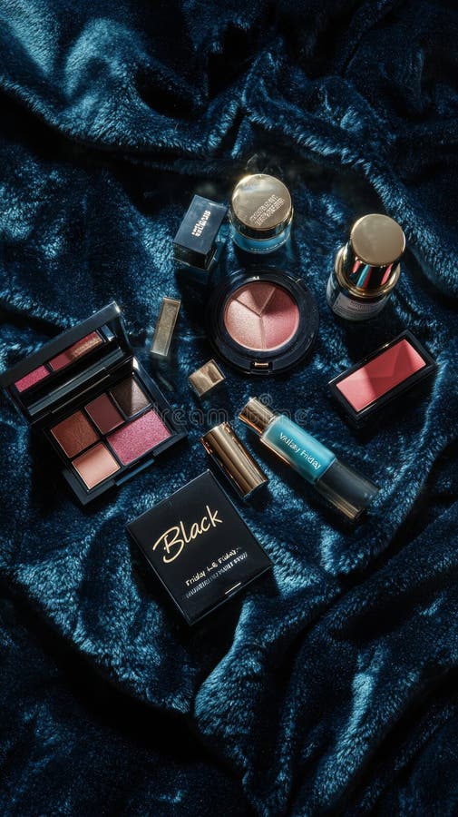 Luxurious Cosmetics Laid Out on a Velvet Backdrop, Showcasing a ...