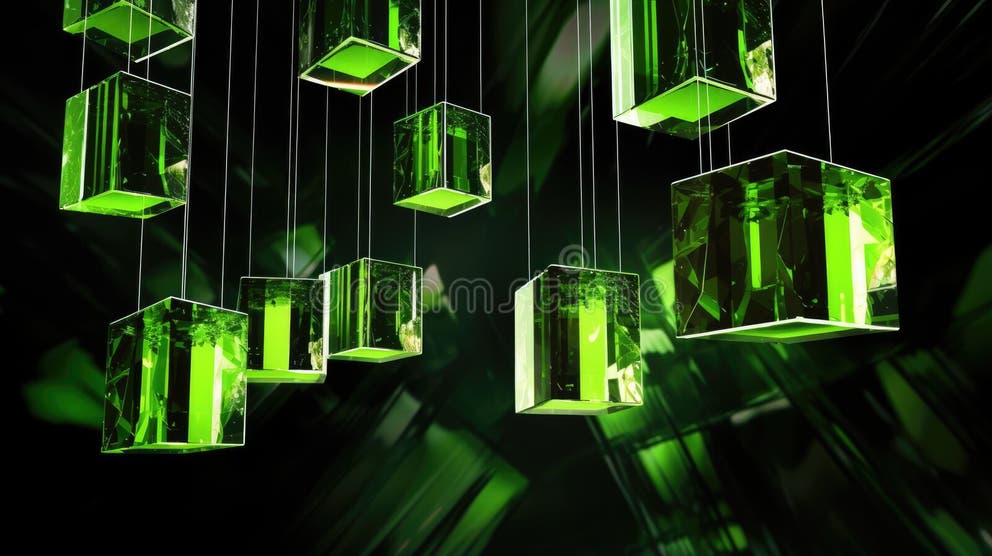 A Stunning Array of Emerald Green Cubes are Suspended in Space, Set ...