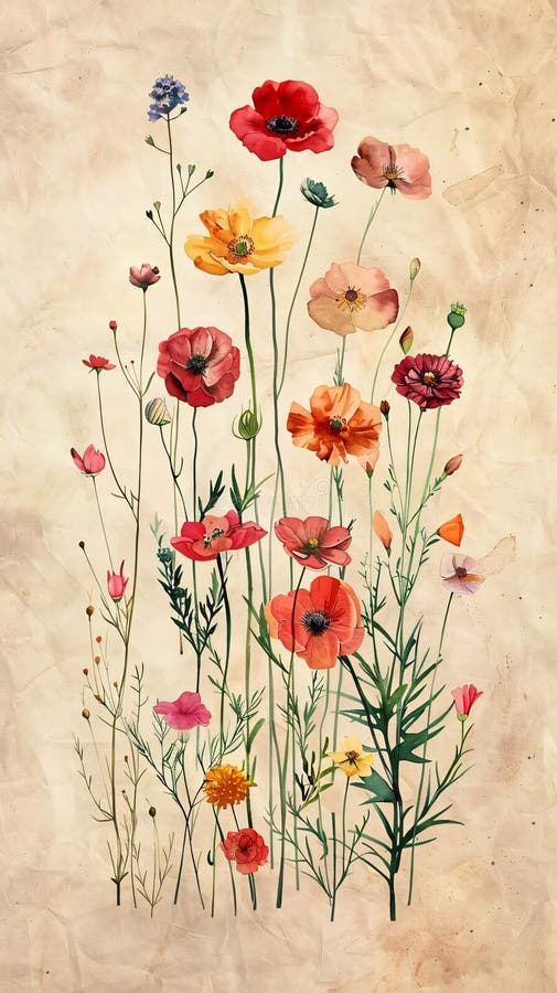 Stunning Array of Hand-painted Flowers on Rough Paper Background ...