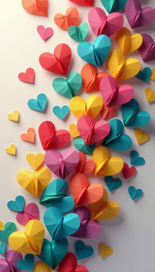 Colorful Origami Hearts Cascading in Vibrant Hues Stock Image - Image ...