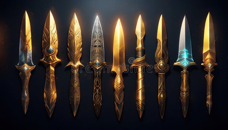 Exquisite Collection of Vibrant Fantasy Daggers Stock Image - Image of ...