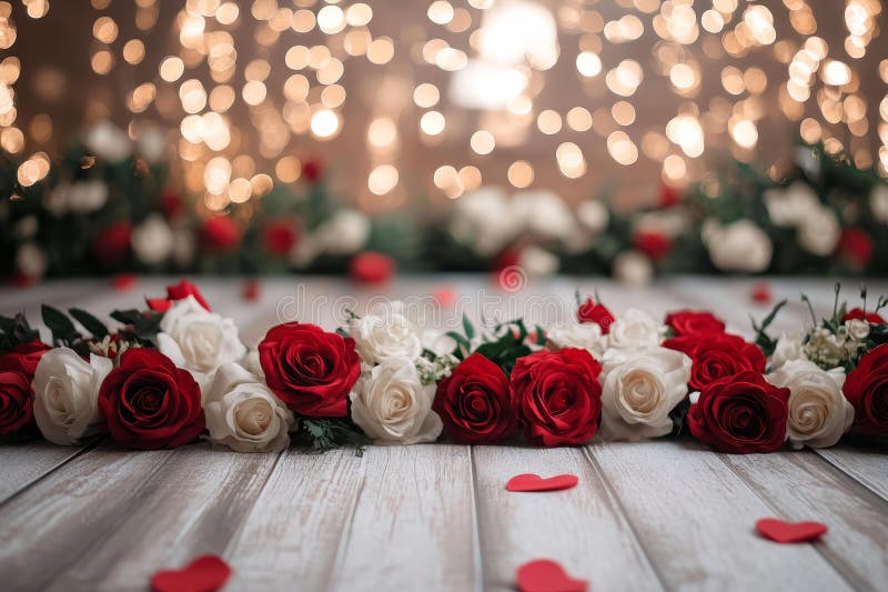 A Stunning Array of Red and White Roses Gracefully Adorns the Table ...