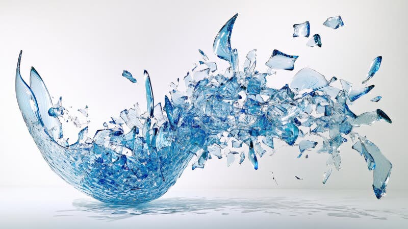 Shattered Glass Creating a Dynamic Splash with Blue Hues and Fragments ...