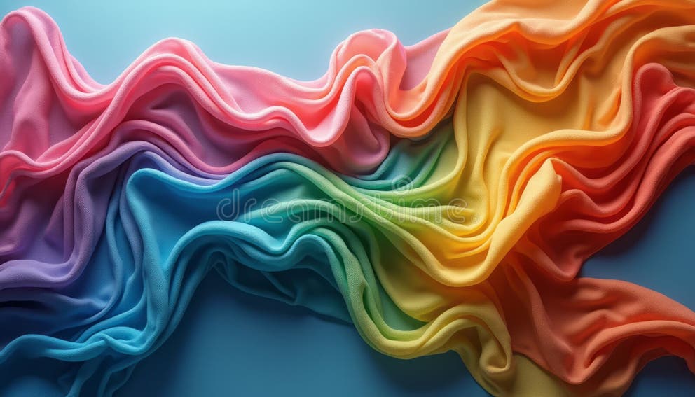 Vibrant Flowing Silk Fabric in Rainbow Hues Stock Image - Image of silk ...