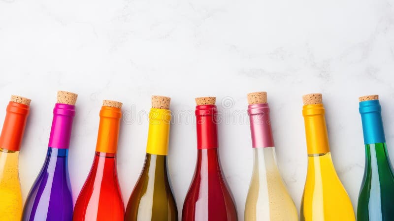 A Stunning Array of Vibrant Wine Bottles, Styled Perfectly on a Marble ...