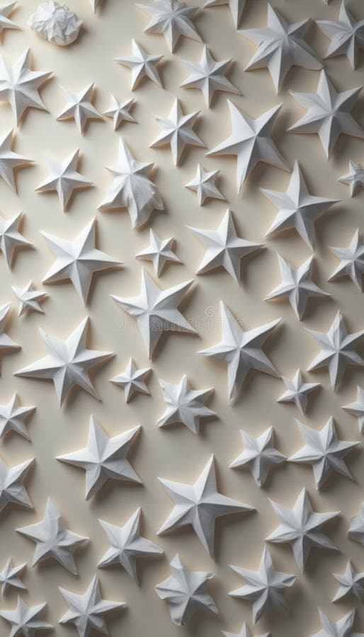 A Stunning Array of White Paper Stars Scattered Across a Soft Beige ...