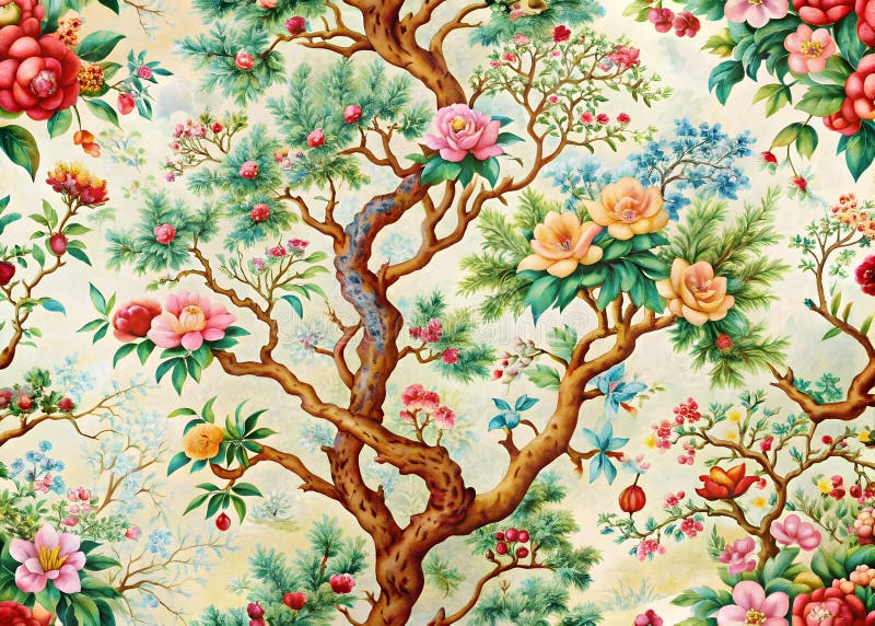 Artistic Drawing with Beautiful Patterns of China Trees Stock ...