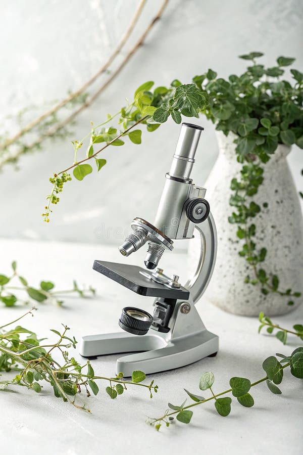 Stunning Artistic Photograph of a Silver Microscope Surrounded by Lush ...