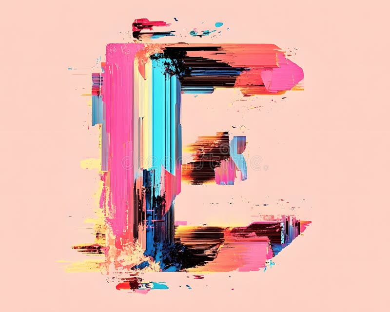 Colorful Glitched Letter E Artwork with Digital Brush Stroke Effects ...