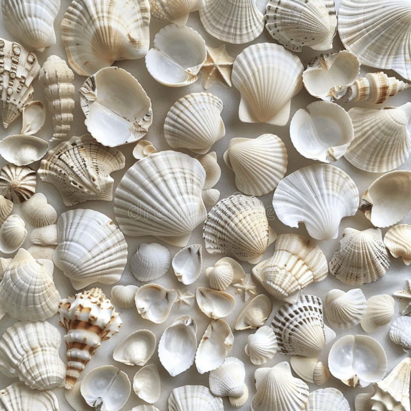Flat Lay of White Seashells on Neutral Background Stock Illustration ...
