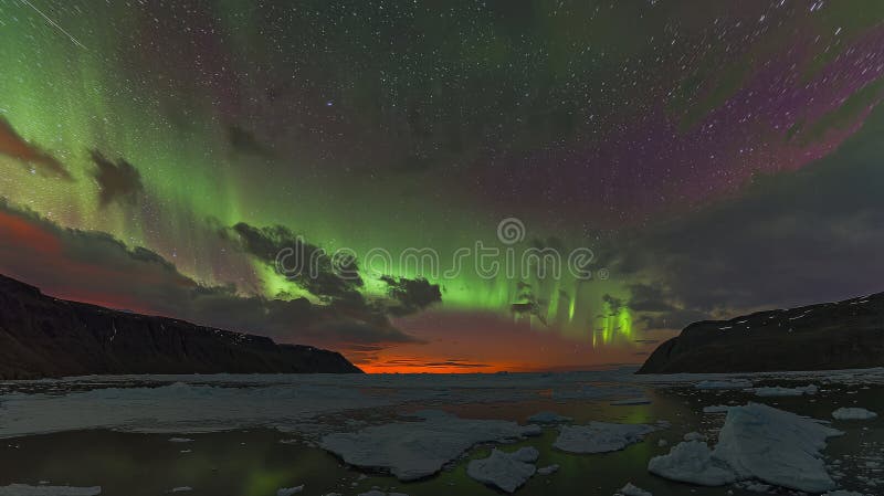 Stunning Aurora Borealis Display Over Icy Arctic Landscape at Sunset ...