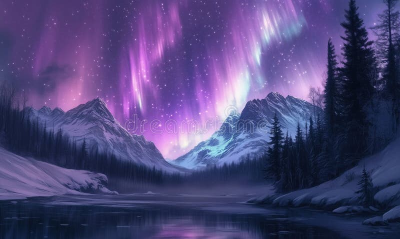 Stunning Aurora Borealis Over Serene Winter Landscape with Mountains ...
