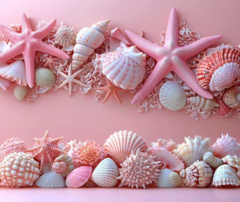 Colorful Seashell Collection on Soft Pink Background Showcasing Diverse ...