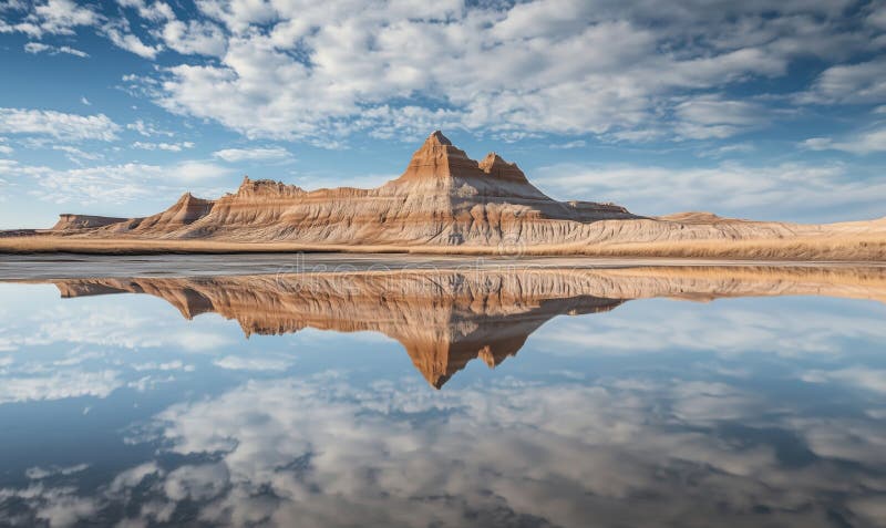 Stunning Badlands Landscape with Reflection, Dramatic Rock Formations ...