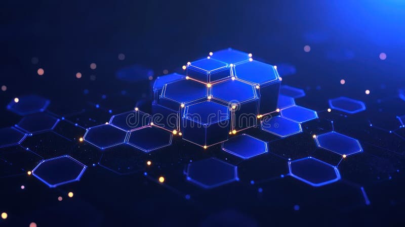 Futuristic Hexagonal Technology Banner with Glowing Dark Blue Geometric ...