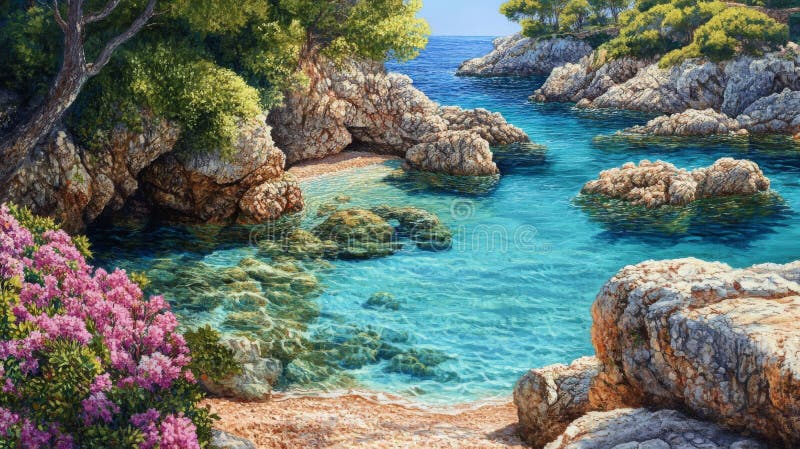 A Stunning Beach Featuring a Pristine Blue Sea and a Rocky Coast. Stock Photo - Image of ...