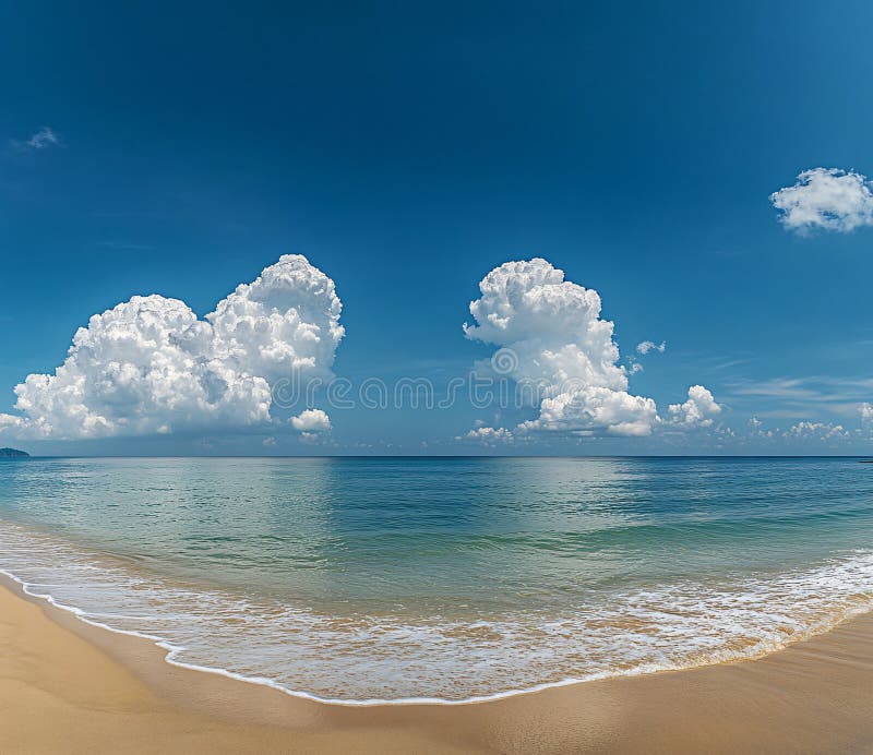 Stunning Beach Scene with Fluffy Clouds and Calm High Quality Image ...