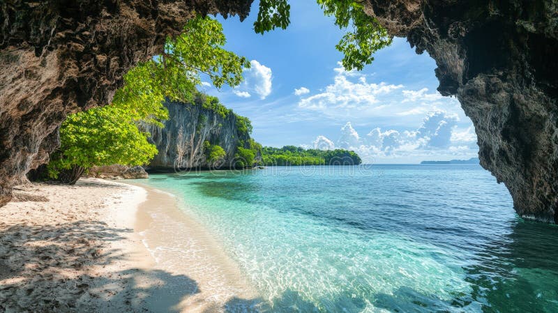 A Stunning Beach View with Clear Waters and Lush Greenery, Perfect for ...