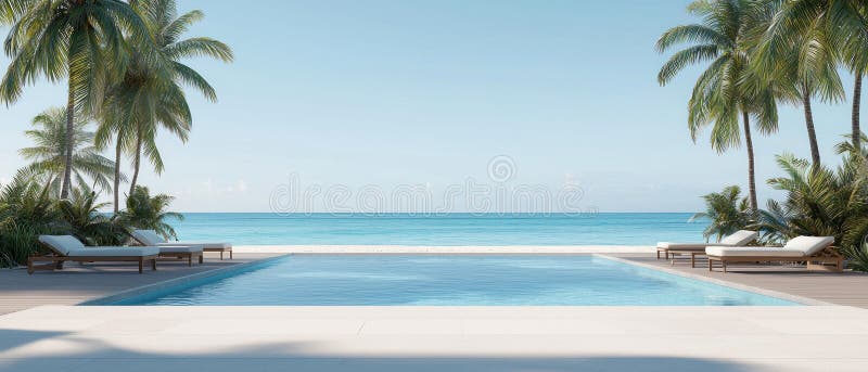 Stunning Beachfront Pool Surrounded by Palm Trees and a Scenic Ocean ...