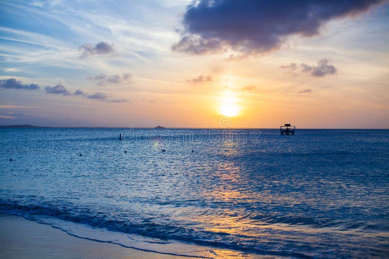 Stunning Beautiful Sunset on an Exotic Beach in Stock Photo - Image of ...