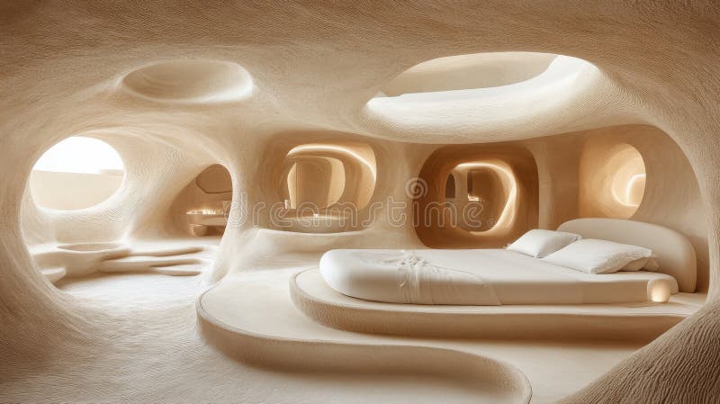 Organic Cave Bedroom Design Stock Illustration - Illustration of ...