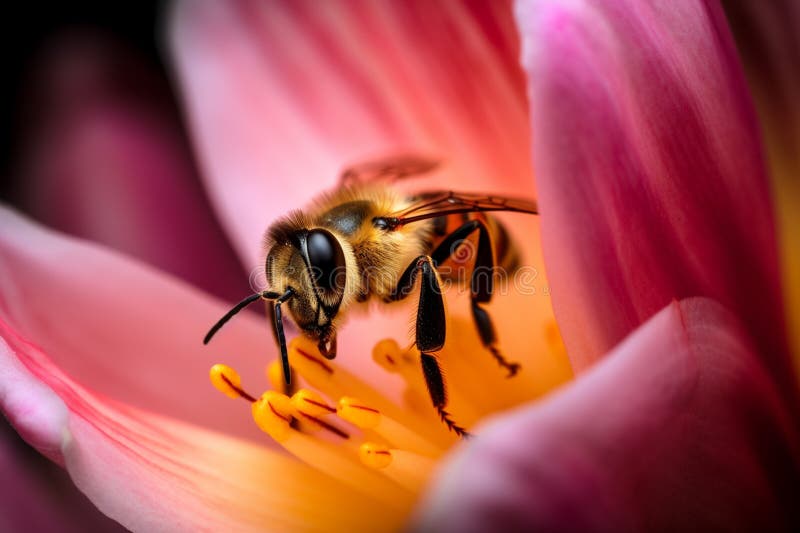 A Stunning Bee Collecting Nectar from Flower Stock Image - Image of ...