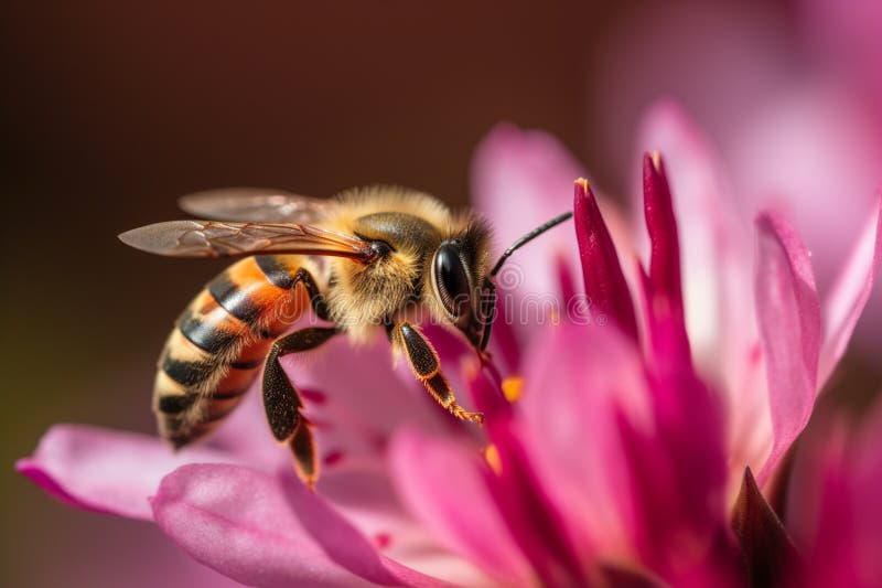 A Stunning Bee Collecting Nectar from Flower Stock Image - Image of ...